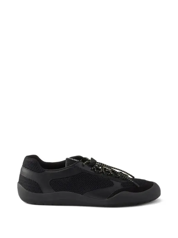 Prada Speedrock Leather And Mesh Fabric Sneakers - Black