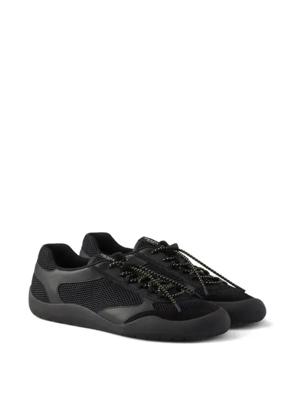 Prada Speedrock Leather And Mesh Fabric Sneakers - Black