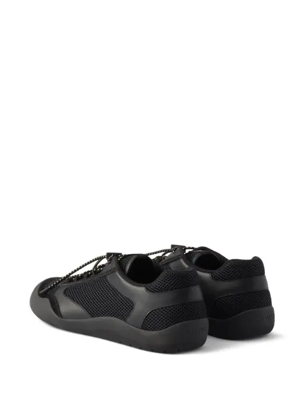Prada Speedrock Leather And Mesh Fabric Sneakers - Black