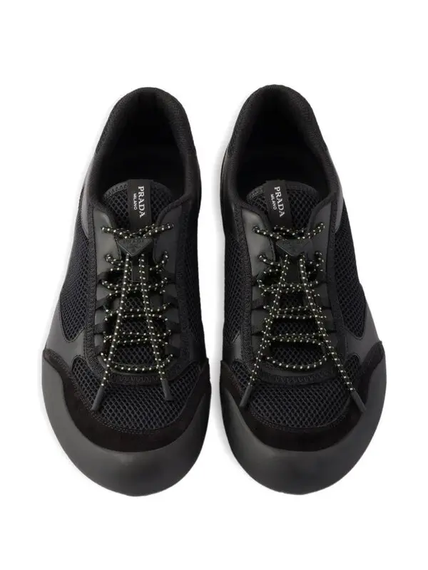 Prada Speedrock Leather And Mesh Fabric Sneakers - Black