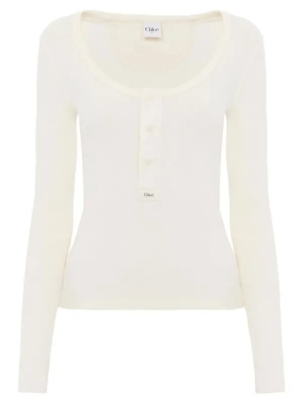 Chloé Scoop-neck Cotton Jersey Henley Top - Multicolor