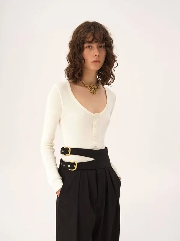 Chloé Cotton Jersey Henley Top - Multicolor