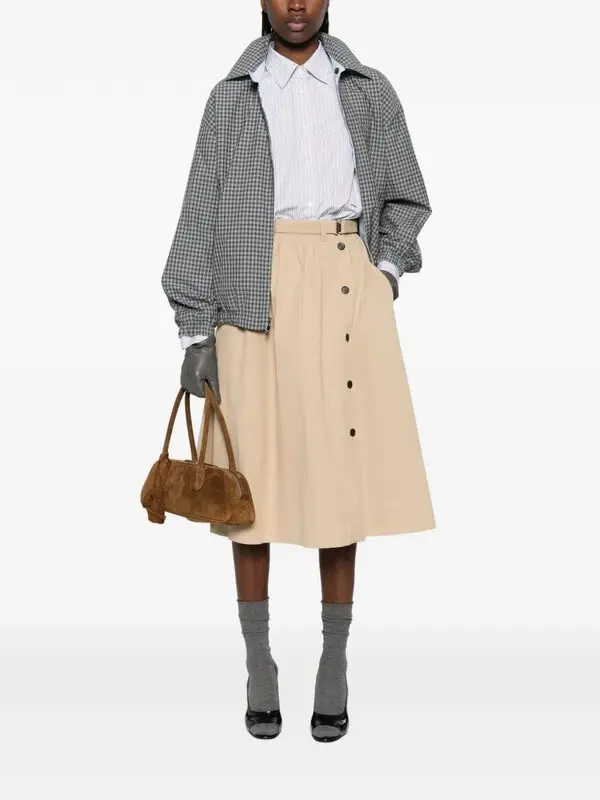 Prada Button-detail Belted Cotton Midi Skirt