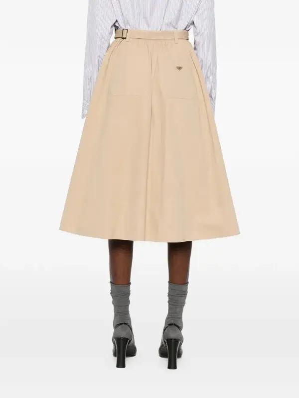 Prada Button-detail Belted Cotton Midi Skirt