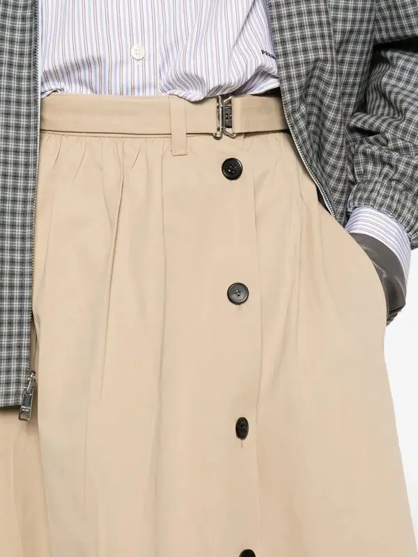 Prada Button-detail Belted Midi Skirt