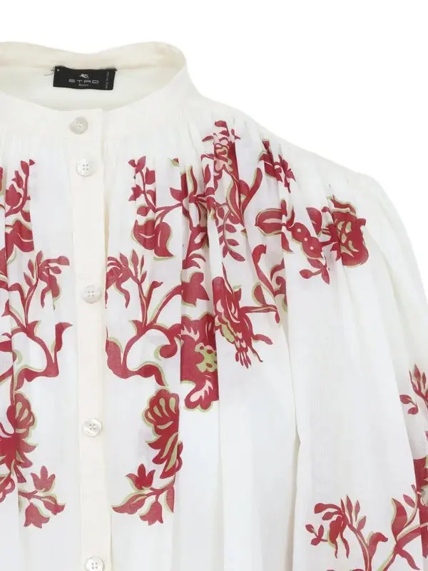 Etro Flower-print Pleated Cotton Blouse - White