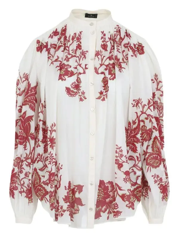 Etro Flower-print Pleated Cotton Blouse - White