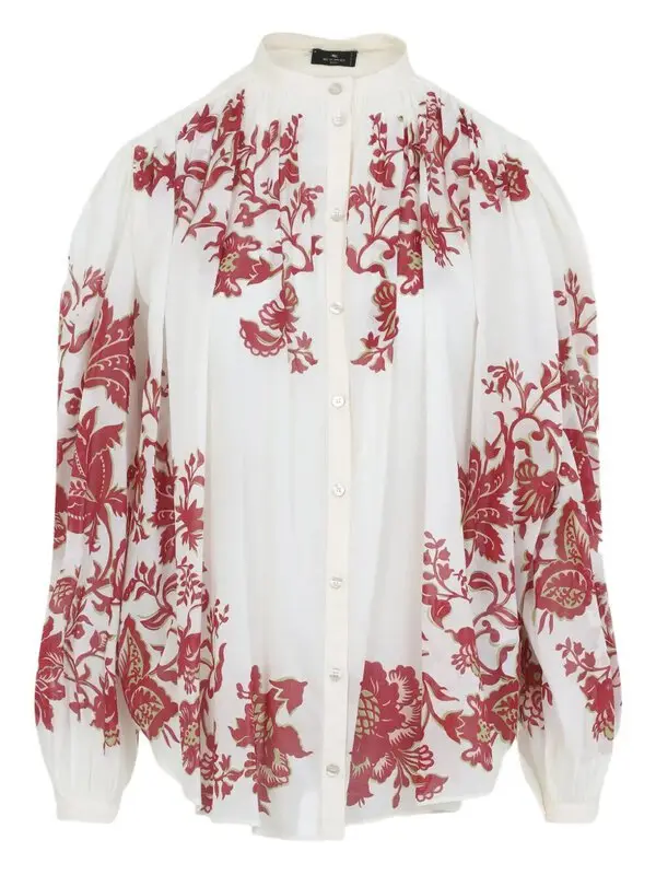 Etro Flower-print Pleated Cotton Blouse - White