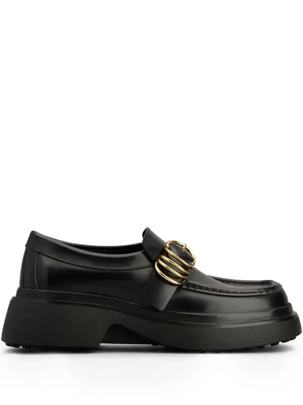 TOD'S Leather Chunky Loafers With Metal Buckle And Rings - Black