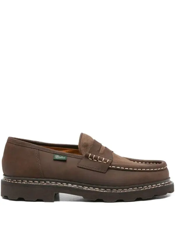 Paraboot Reims Suede Loafers With Canvas Inserts