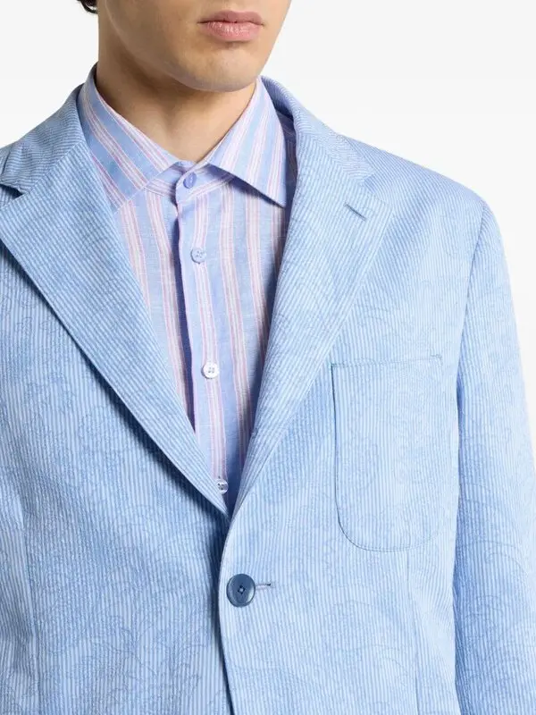Etro Single-breasted Striped Cotton Jacket With Floral Paisley Motif