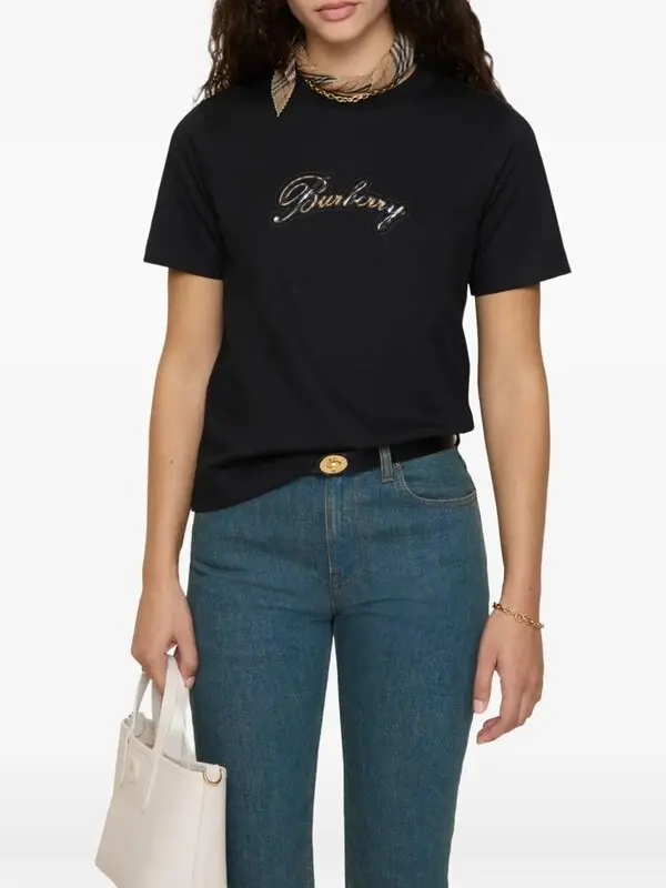 Burberry Cursive Logo Cotton T-shirt - Black