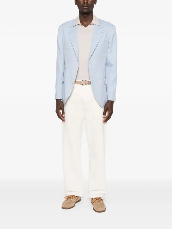 Brunello Cucinelli Linen And Virgin Wool Chevron Deconstructed Jacket - Blue