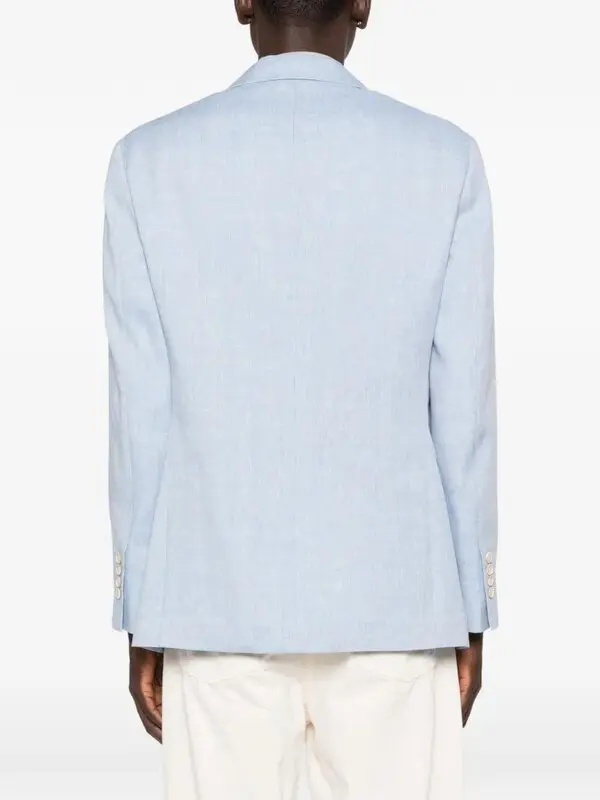 Brunello Cucinelli Linen And Virgin Wool Chevron Deconstructed Jacket - Blue