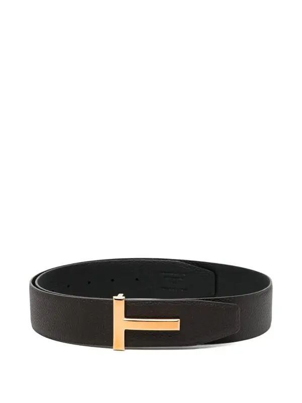 TOM FORD Grained Leather T Icon Belt - Brown