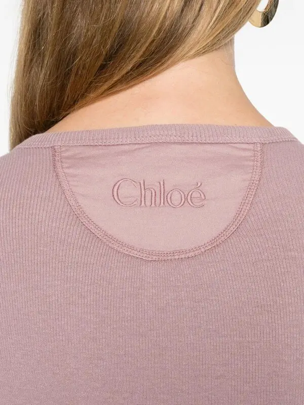 Chloé Fitted Cotton Jersey Henley Shirt - Multicolor