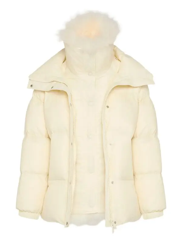 YVES SALOMON Ys Army Collection: Mid-length Down Jacket With Removable Bib And Lambswool Trim - Multicolor