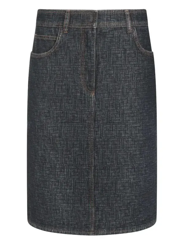 Fendi Flared Midi Denim Skirt With All-over Quilted Ff Motif - Blue