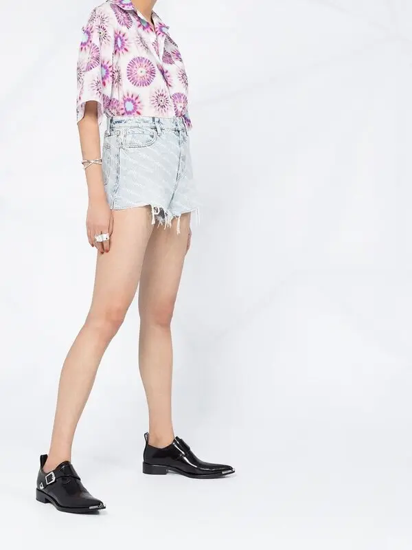 Alexander Wang All-over Logo Printed Denim Shorts - Blue