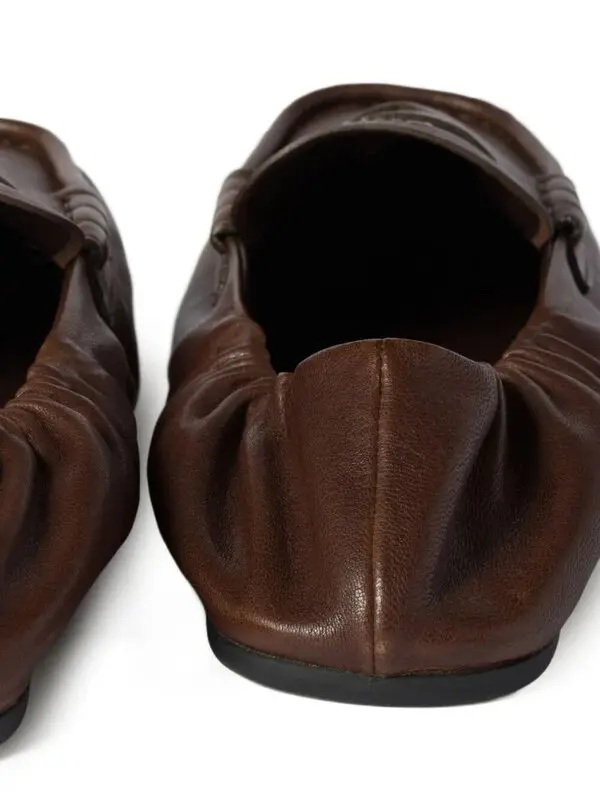 Miu Miu Ruches Nappa Leather Loafers - Brown