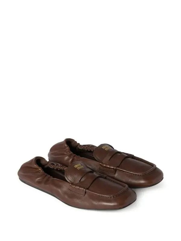 Miu Miu Ruches Nappa Leather Loafers - Brown