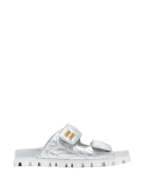 Miu Miu Leather Metallic Sandals - Silver