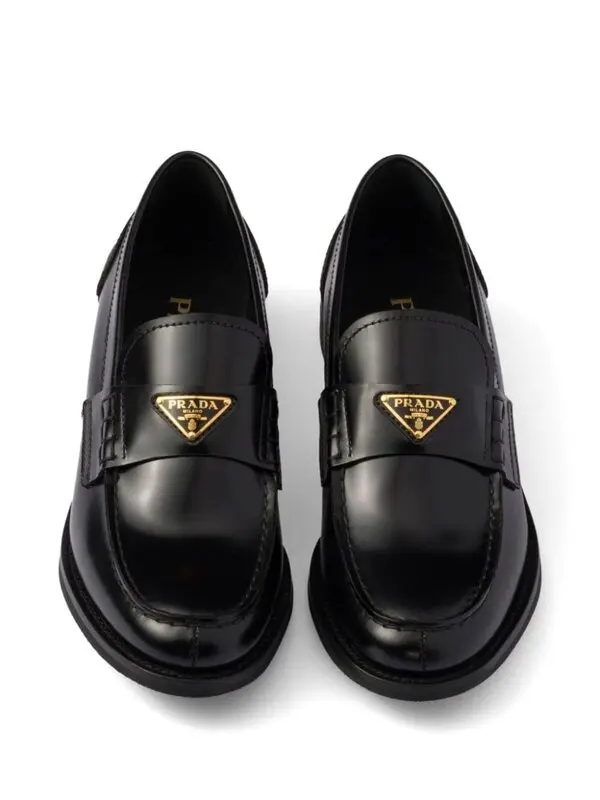 Prada Brushed Leather Loafers - Black