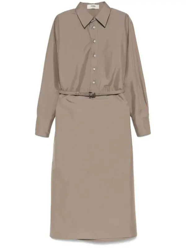 Fendi Poplin Belted Shirt Dress - Multicolor