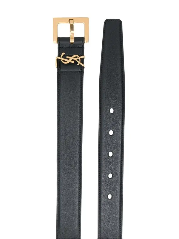 Saint Laurent Cassandre Belt With Square Buckle In Smooth Leather - Black