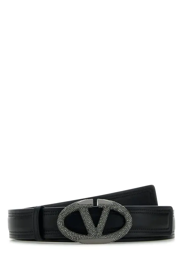 Valentino Garavani Vlogo Leather Belt - Black
