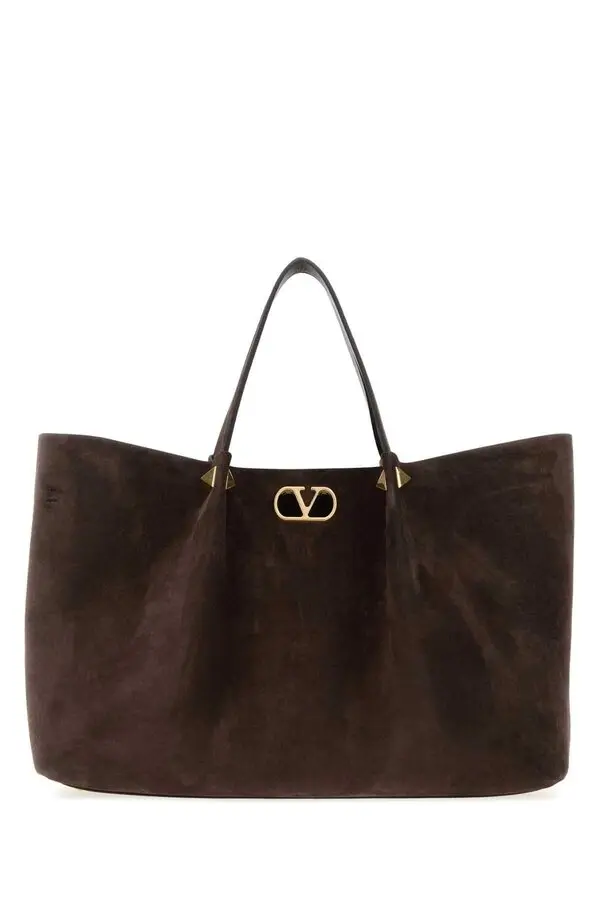 Valentino Garavani Dark Brown Suede Rockstud Shopping Bag - Multicolor
