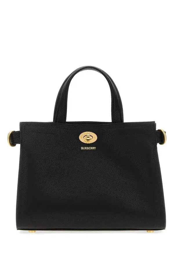 Burberry Leather Medium Cotswolds Check Handbag - Black