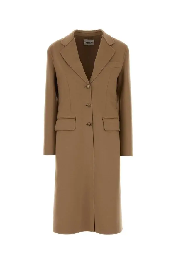Miu Miu Camel Wool Blend Coat - Brown