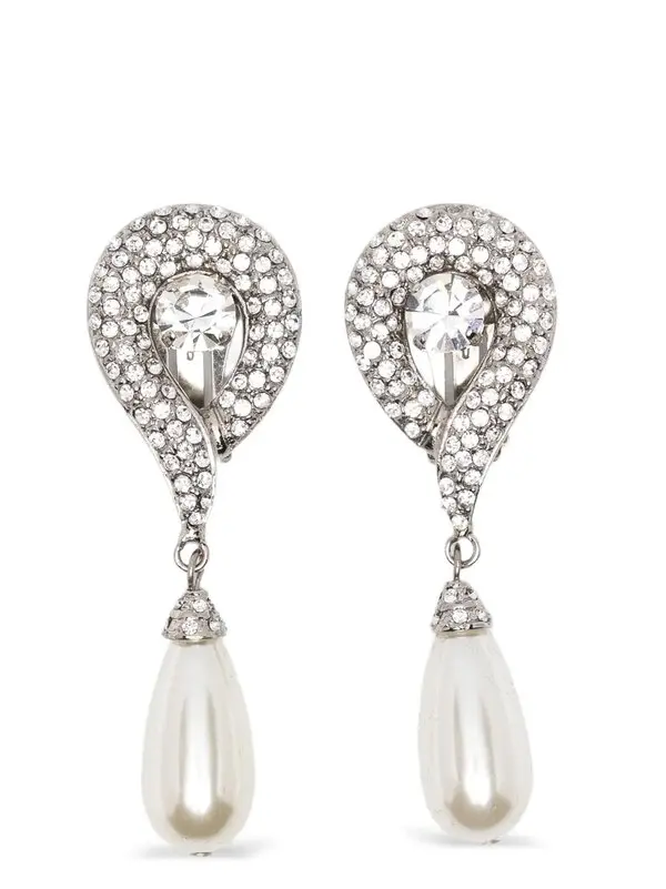 Alessandra Rich Pendant Pearl Earrings - Silver