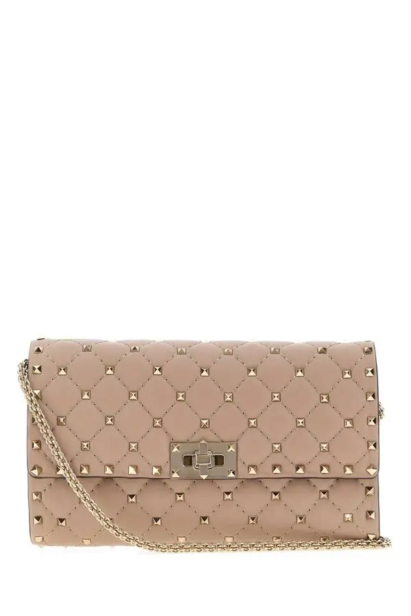 Valentino Garavani Antiqued Nappa Leather Rockstud Spike Clutch - Pink