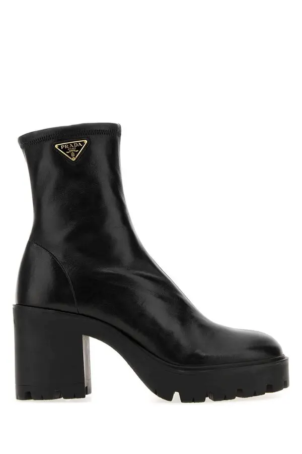 Prada Leather Ankle Boots - Black