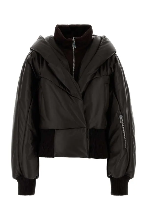 Attico Chocolate Leather Bomber Jacket - Brown