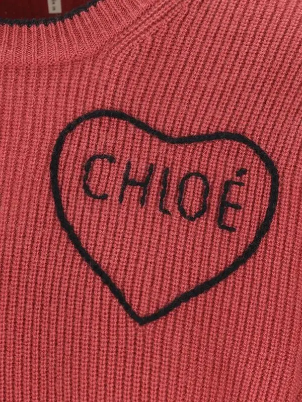 Chloé Cropped Fitted Wool Knit Logo Sweater