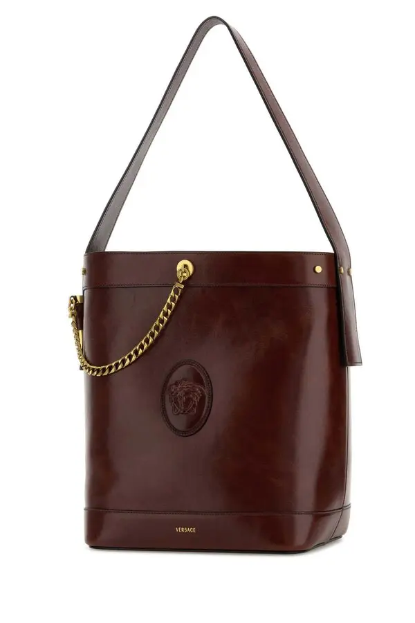 Versace Burgundy Leather Bucket Bag