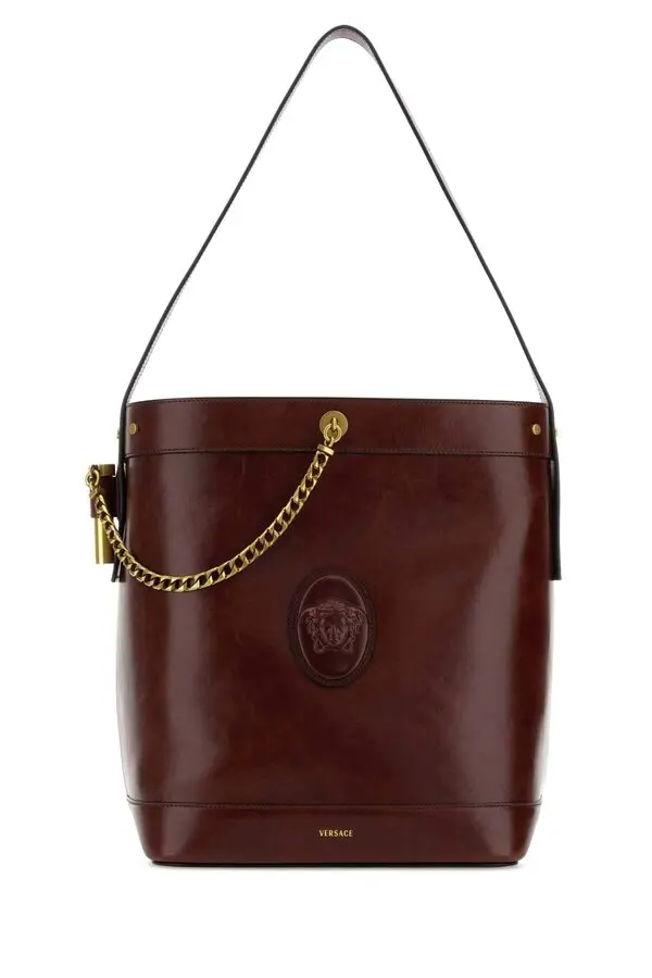 Versace Burgundy Leather Bucket Bag - Red