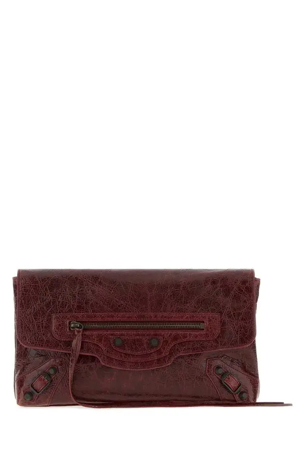 Balenciaga Burgundy Leather Le City Clutch - Red