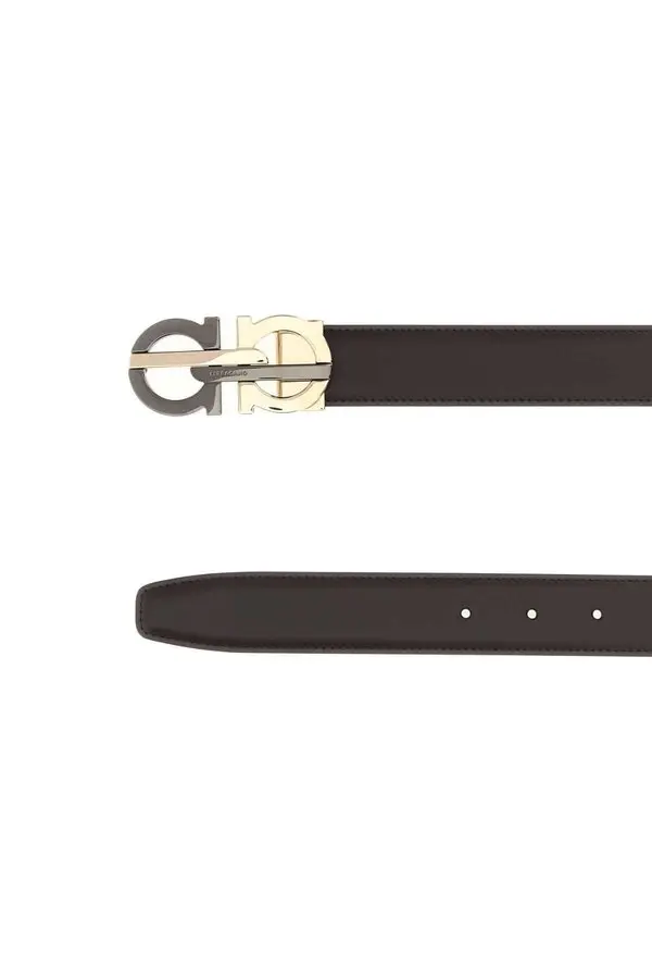 FERRAGAMO Chocolate Leather Reversible Belt