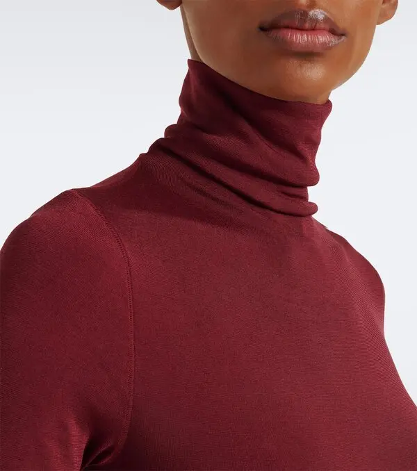 Wolford Colorado Turtleneck Jersey Bodysuit - Burgundy