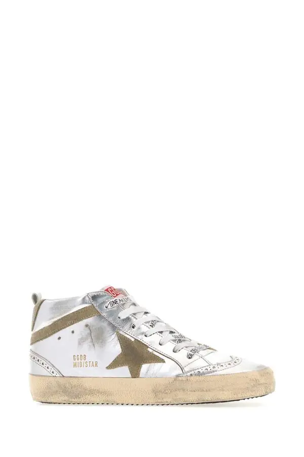 GOLDEN GOOSE Leather Mid Star Sneakers - Silver
