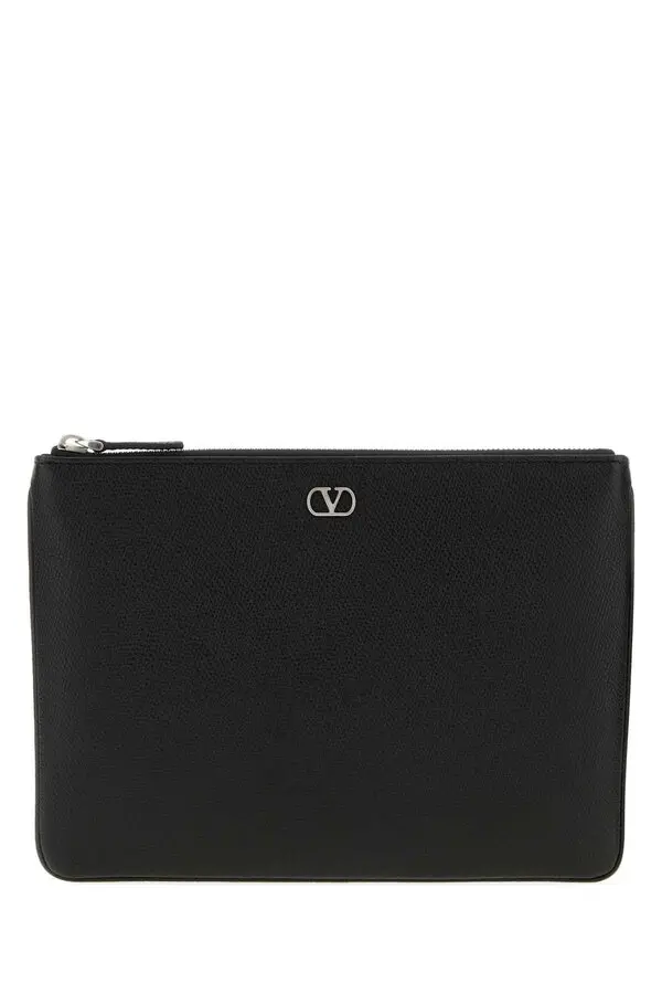Valentino Garavani Leather Vlogo Signature Clutch - Black