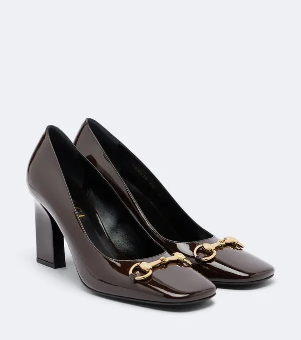Gucci Signora Horsebit Patent Leather Pumps - Brown