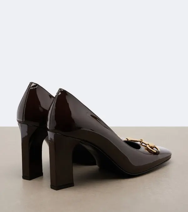 Gucci Signora Horsebit Patent Leather Pumps - Brown