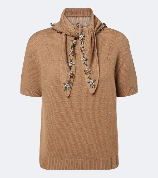 Prada Embellished Tie-neck Cashmere Sweater