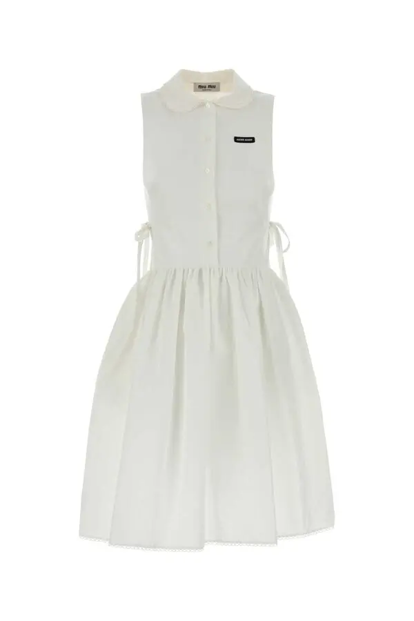 Miu Miu Cotton Blend Mini Dress - White