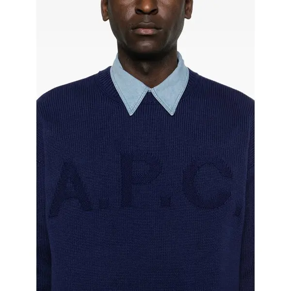 A.p.c. Cotton Logo Detail Knit Jumper - Blue